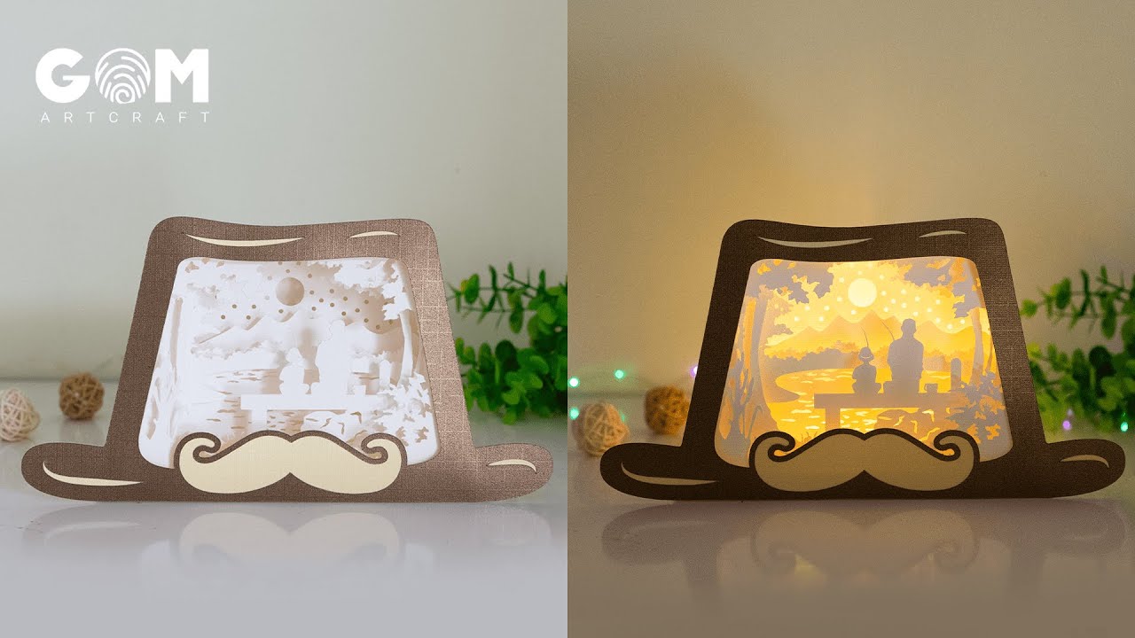 How To Make Paper Cut Dad's Hat Shadow Box - Happy Father's Day Lantern ...