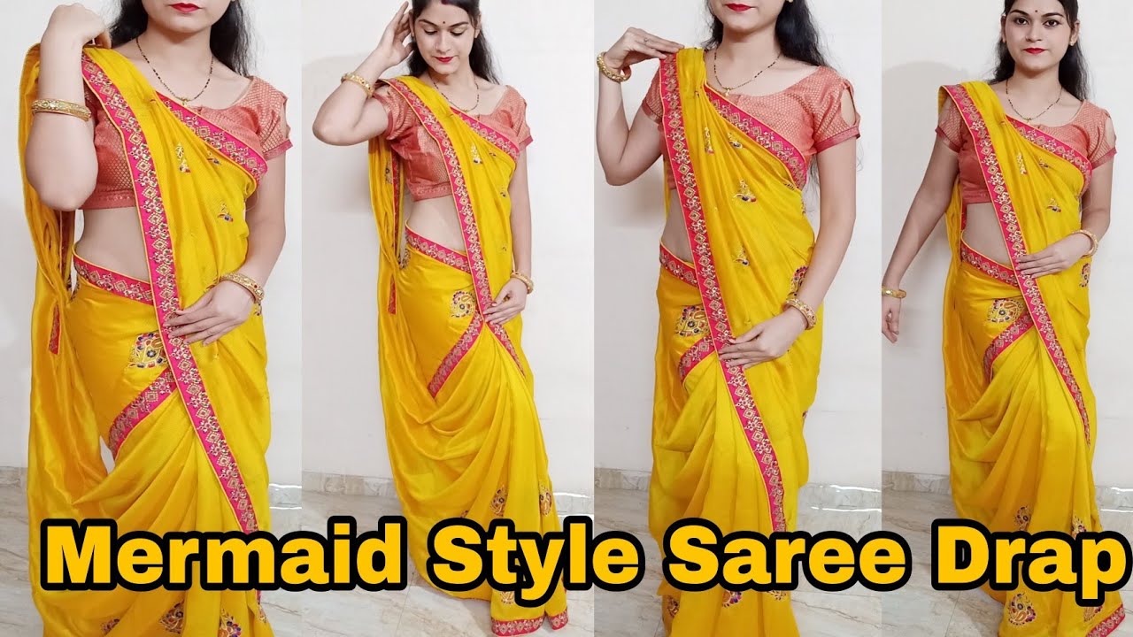 Reverse Mermaid Style Saree Draping|| Fish Cut Style Saree Drap||New ...