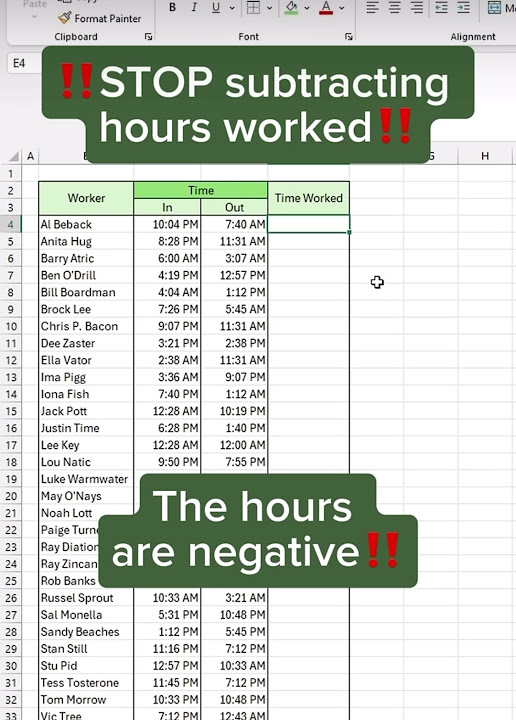 Subtract Hours Worked Excel Exceltips Viralviralvideo Excelshorts Shortsfeed Youtube