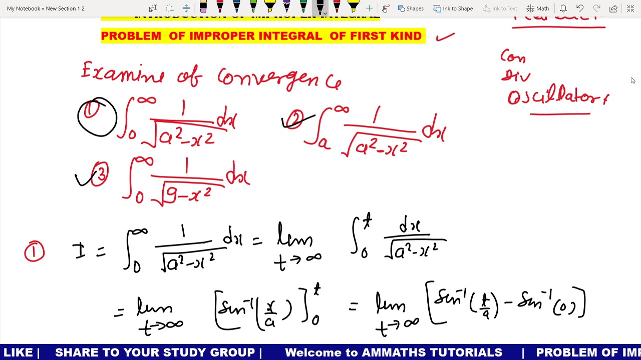 15 Improper Integral 1 A 2 X 2 1 2 With Limit 0 To Infinity