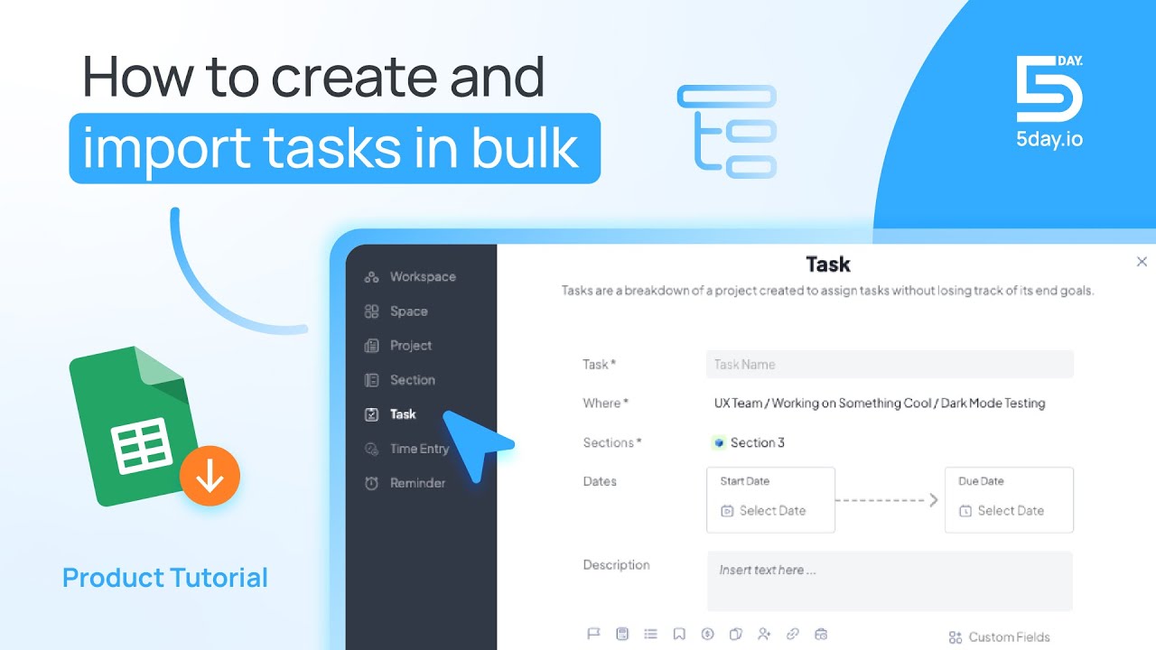 How to create and import tasks in bulk in 5day.io - YouTube