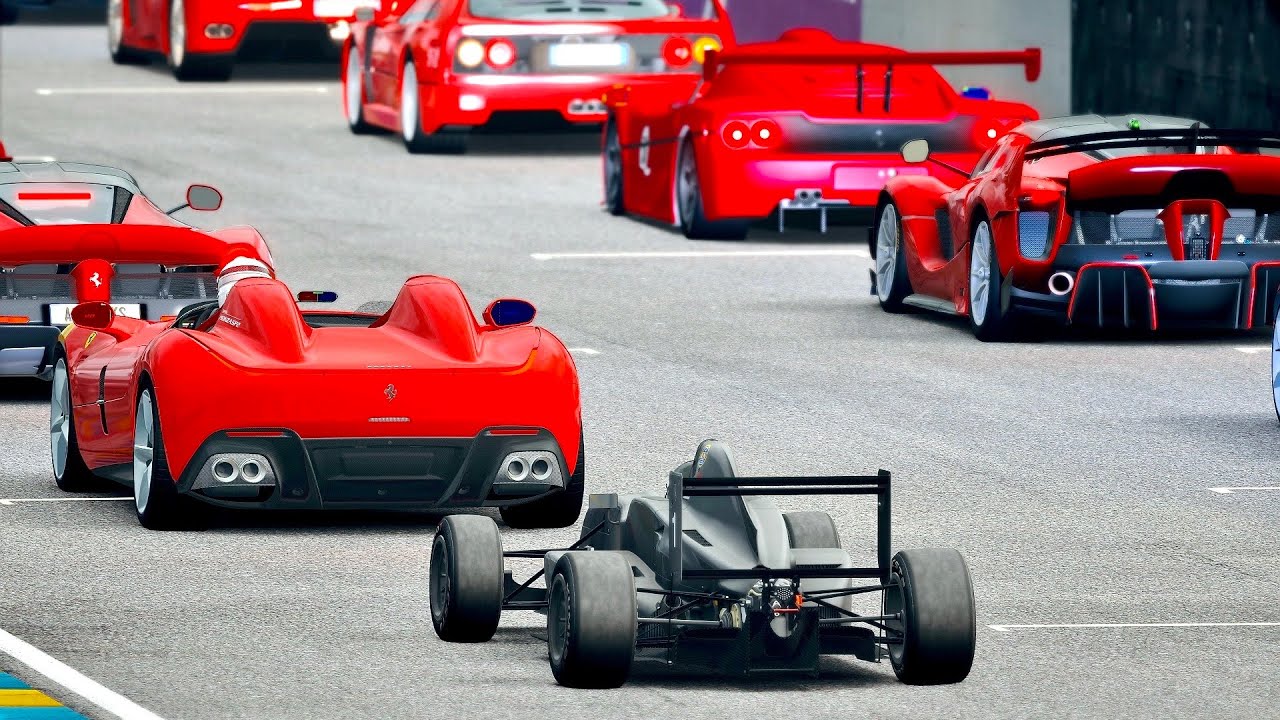 Ferrari Hypercars vs Formula Jet Engine at Le Mans 24h Circuit - YouTube
