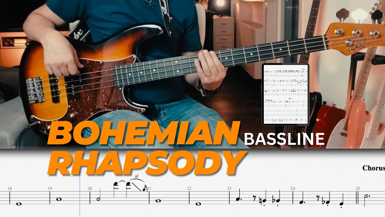 Bohemian Rhapsody BASS TUTORIAL - QUEEN with play along bass tab - YouTube