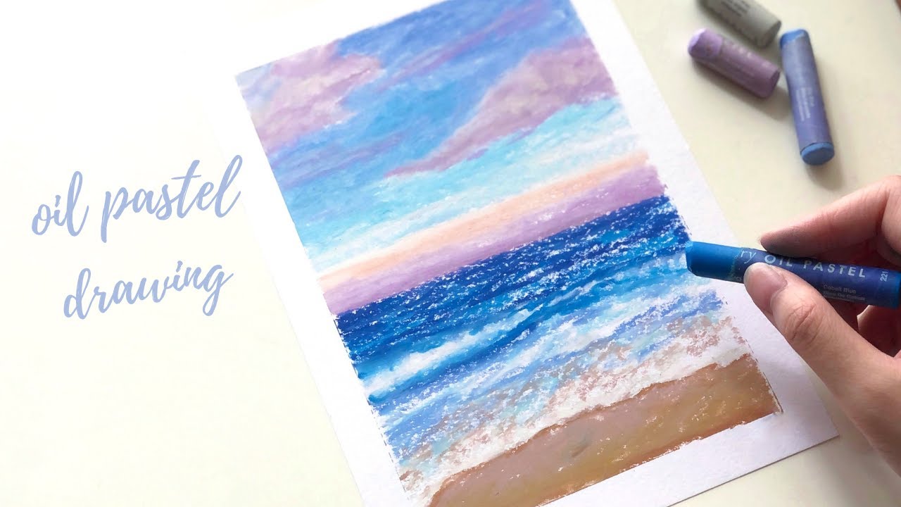 Summer Beach | How to draw ocean with oil pastels | Oil pastel seascape ...