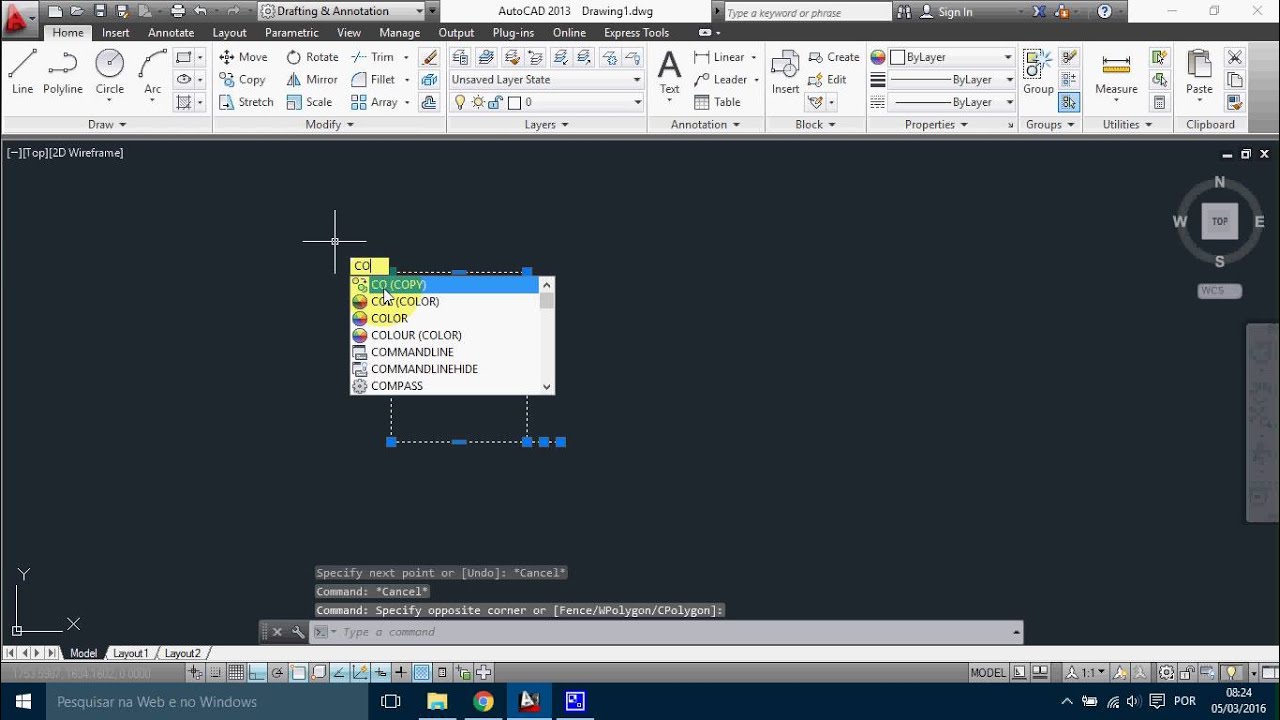 Utilização do comando copy com linhas auxiliares - AutoCAD - YouTube