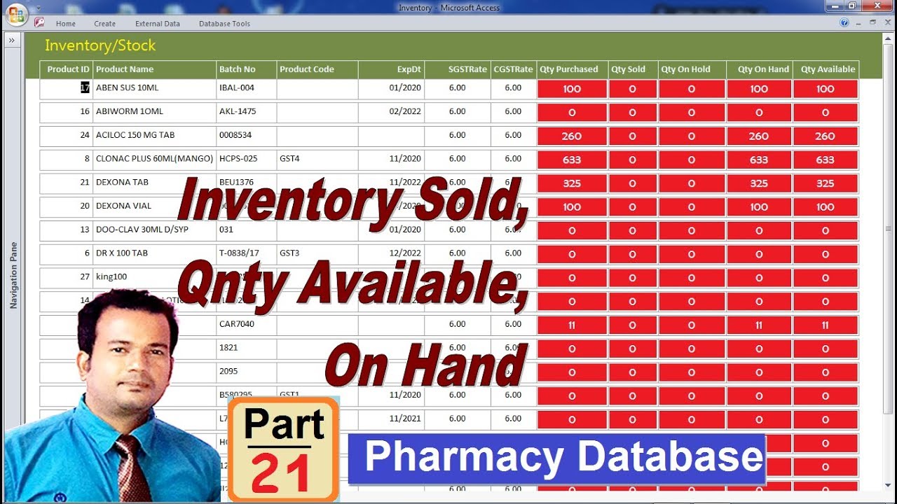 Pharmacy Database in access 2007 Part 21- Inventory Sold, Hold, Qnty ...