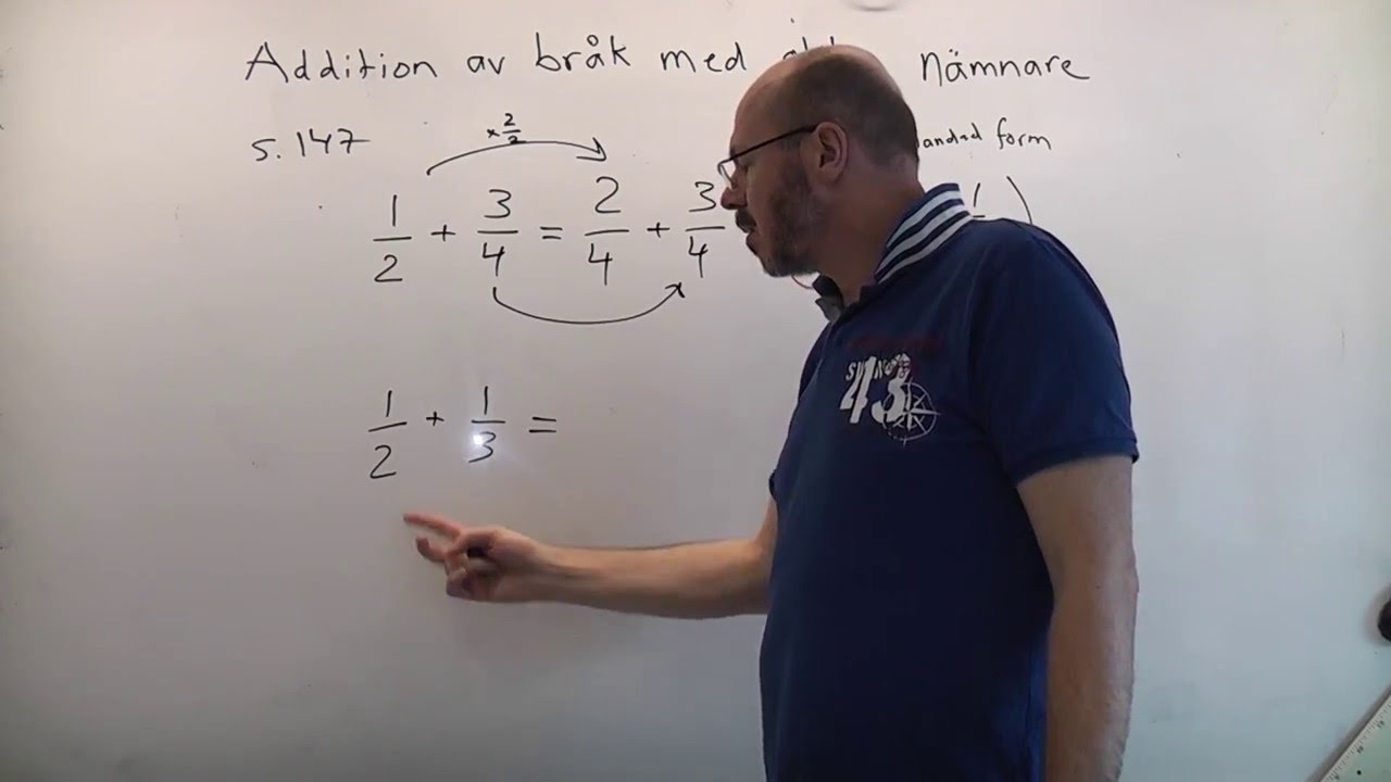 Addition av bråk med olika nämnare - YouTube