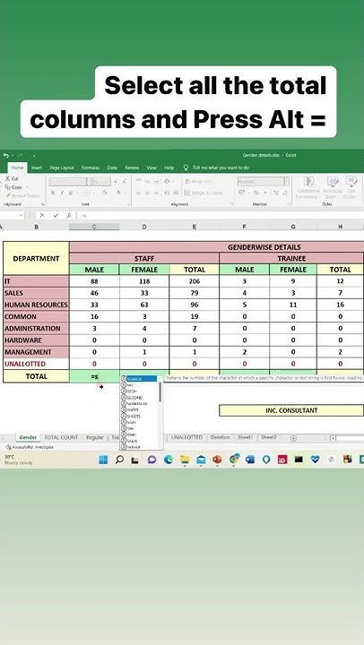 Excel Shortcut Key - How to add total columns together? #excel #exceltutorial #shorts #youtube ...
