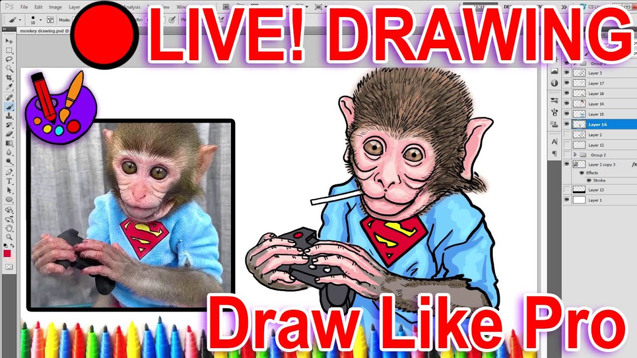 🔴 LIVE! Monkey Baby Bon Bon Drawing coloring painting for beginners ...