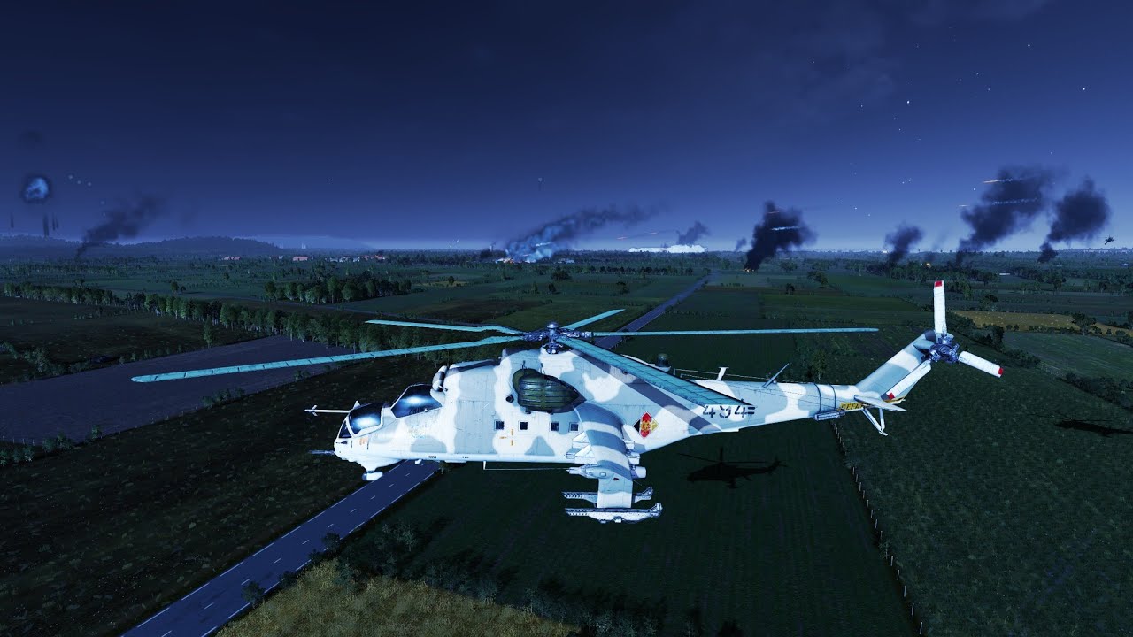 Mil Mi-24 Hind helicopters helps stop M60 Patton tank rush during a ...