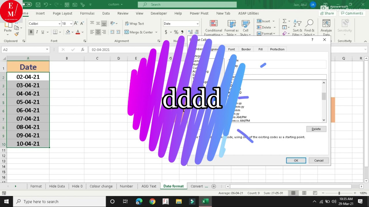 Excel Day Format Date Formula In Excel Excel Day Formula Excel Date Formatting Shorts