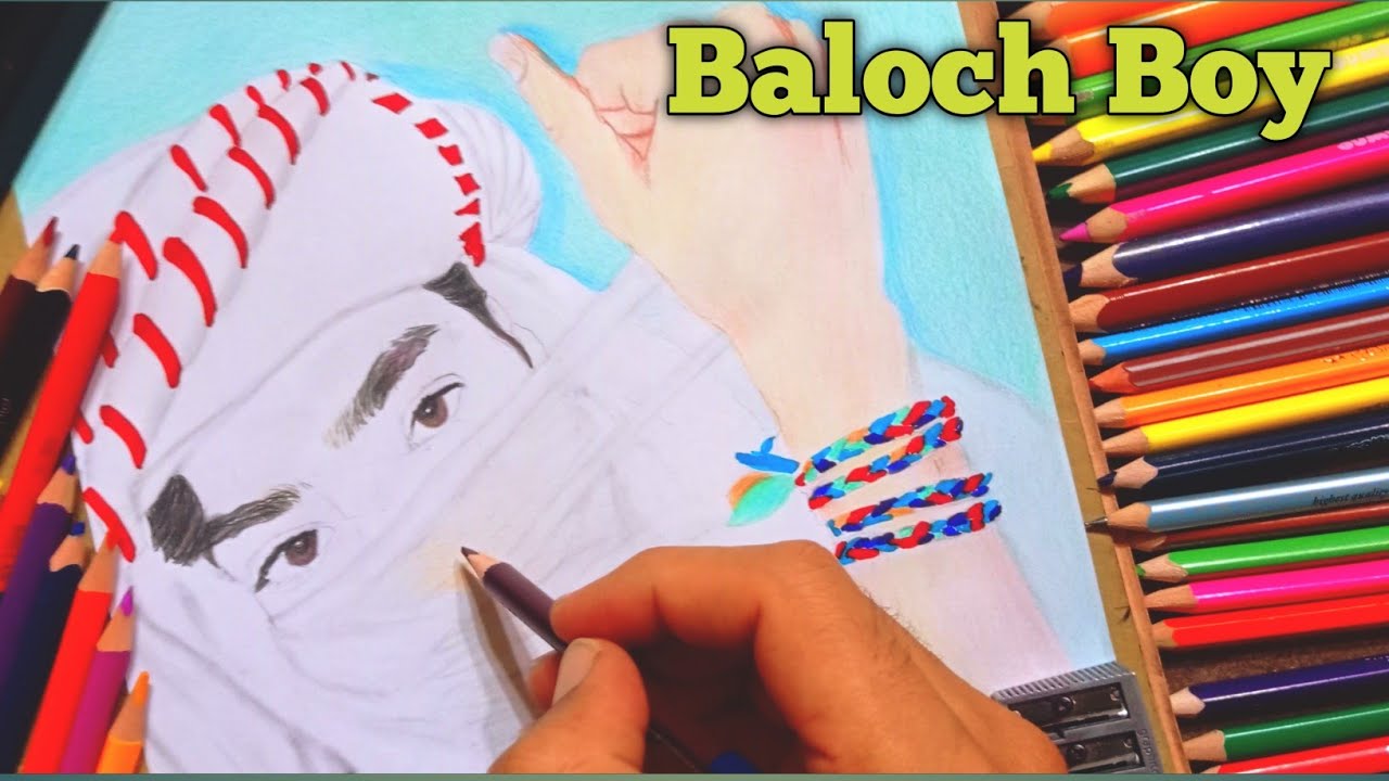 drawing pic of baloch boy with balochi paag// #artworks_portrait - YouTube