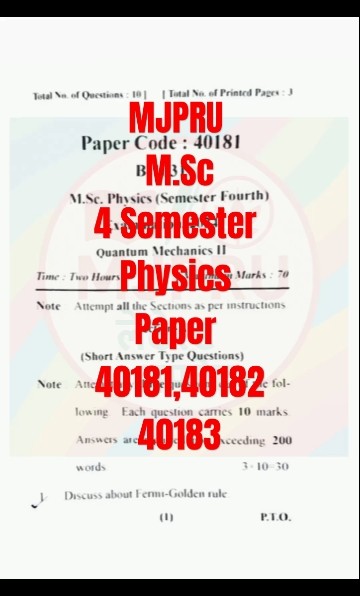 MJPRU M.Sc 4 Semester physics paper 40181,40182,40183 question paper ...