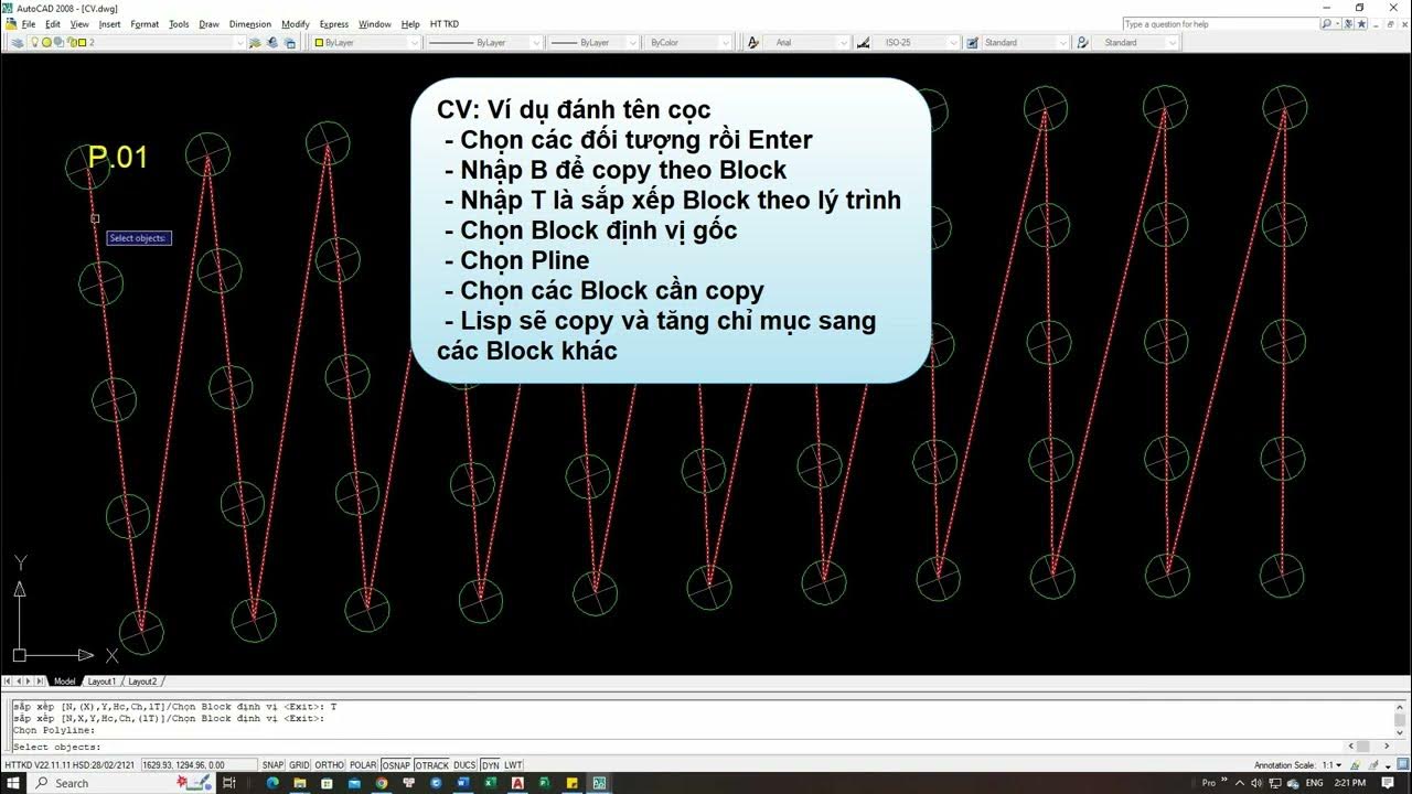 Autolisp CV copy tăng dần dùng rải hố ga, cột điện ... vào pline, điền số khung tên, đánh STT ...