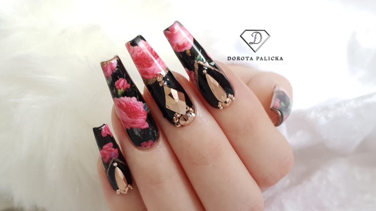 Spring Nails Compilation. Beautiful Transfer Foil Nail Art with Rose ...