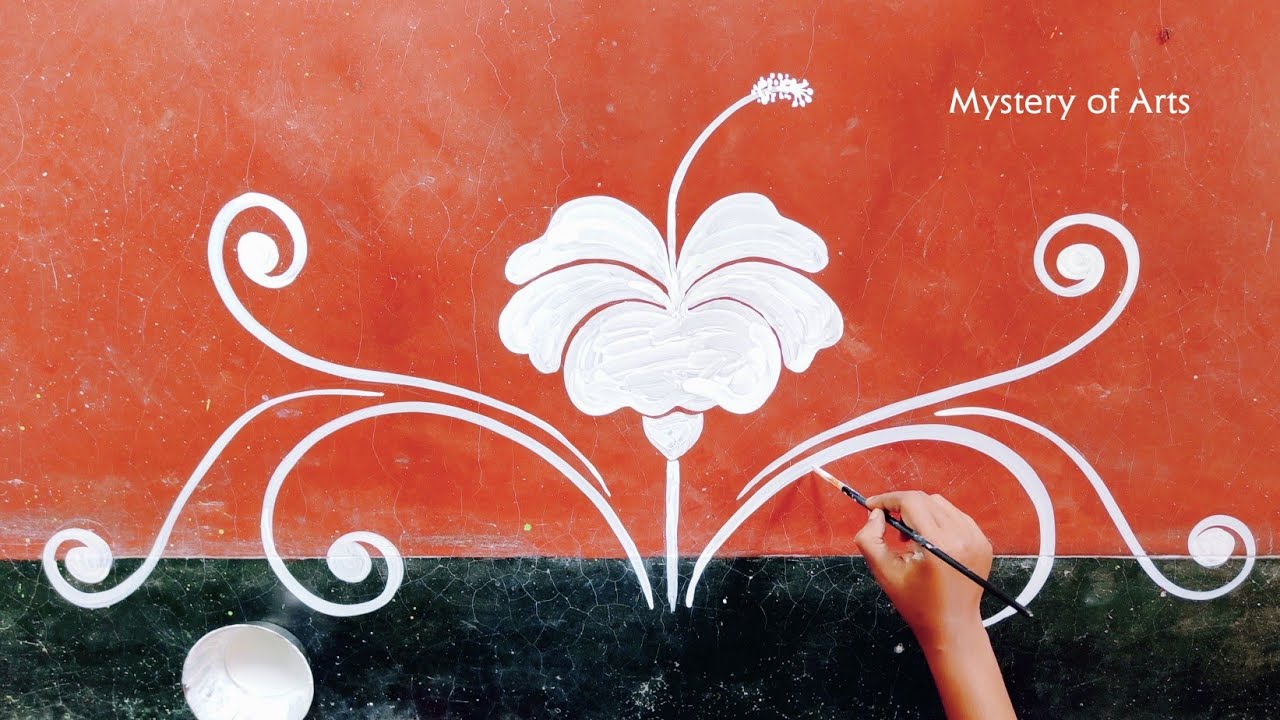 Kali Puja special Hibiscus flower alpana design/ Diwali joba ful alpona ...