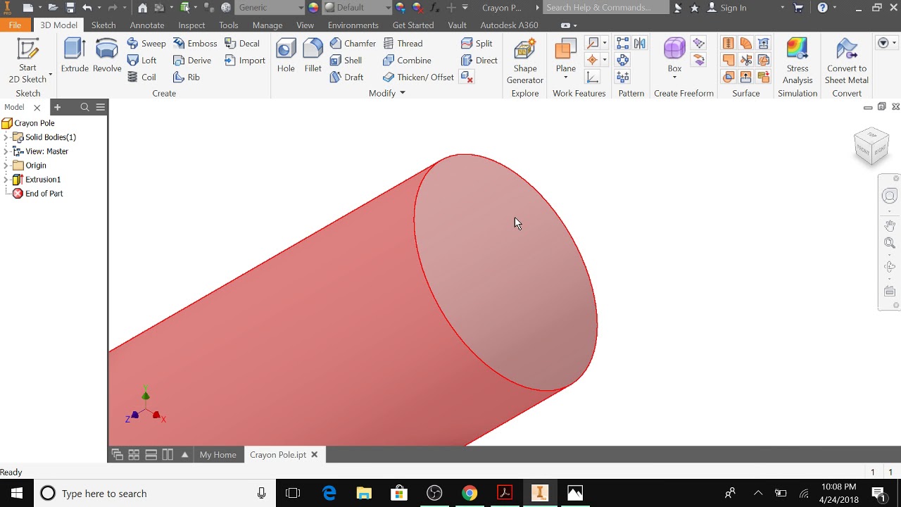 Autodesk Inventor Pro 2018 (Part 5) Creating the Crayon Pole - YouTube
