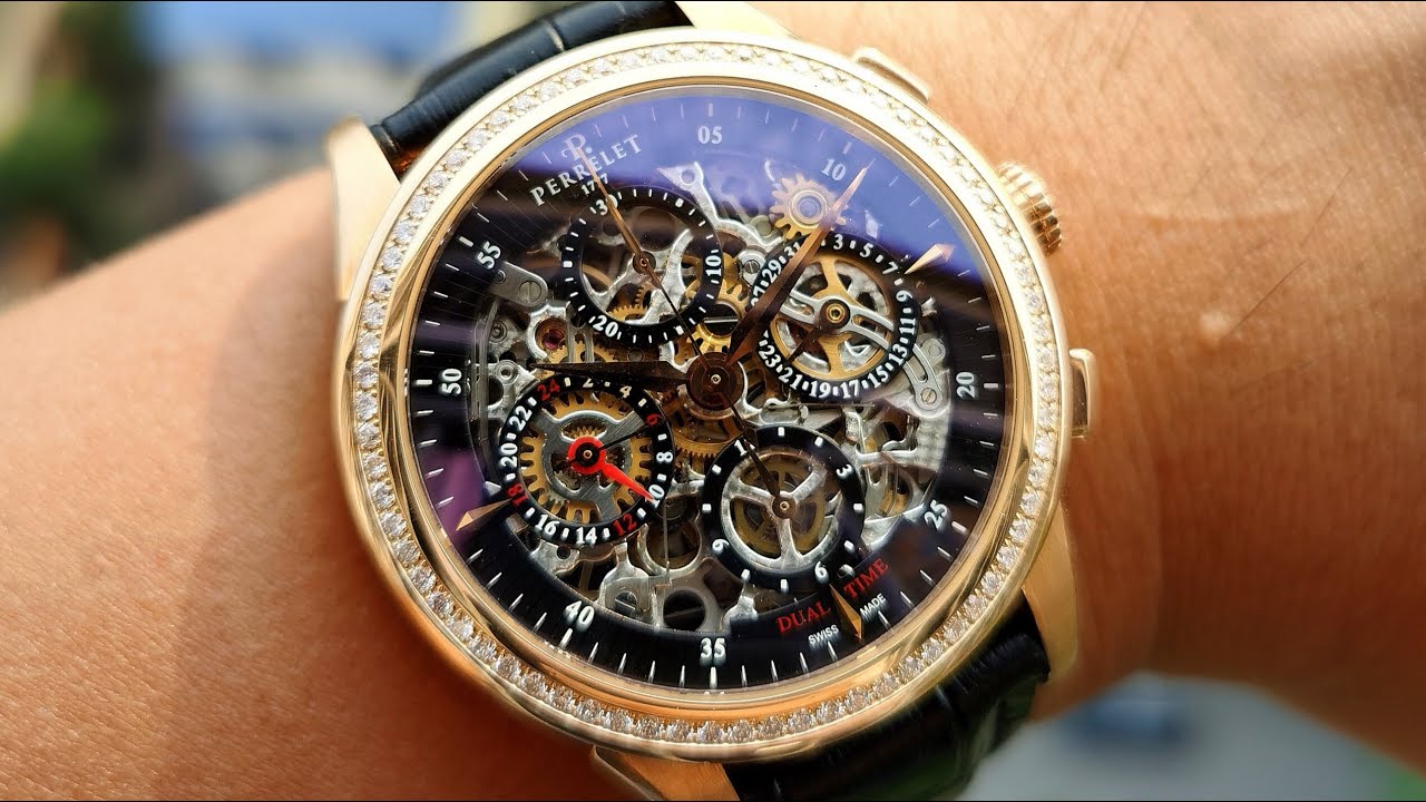 [Nổi Bật & Rất Đẹp] Perrelet Skeleton GMT Chronograph 18k Gold Diamonds ...