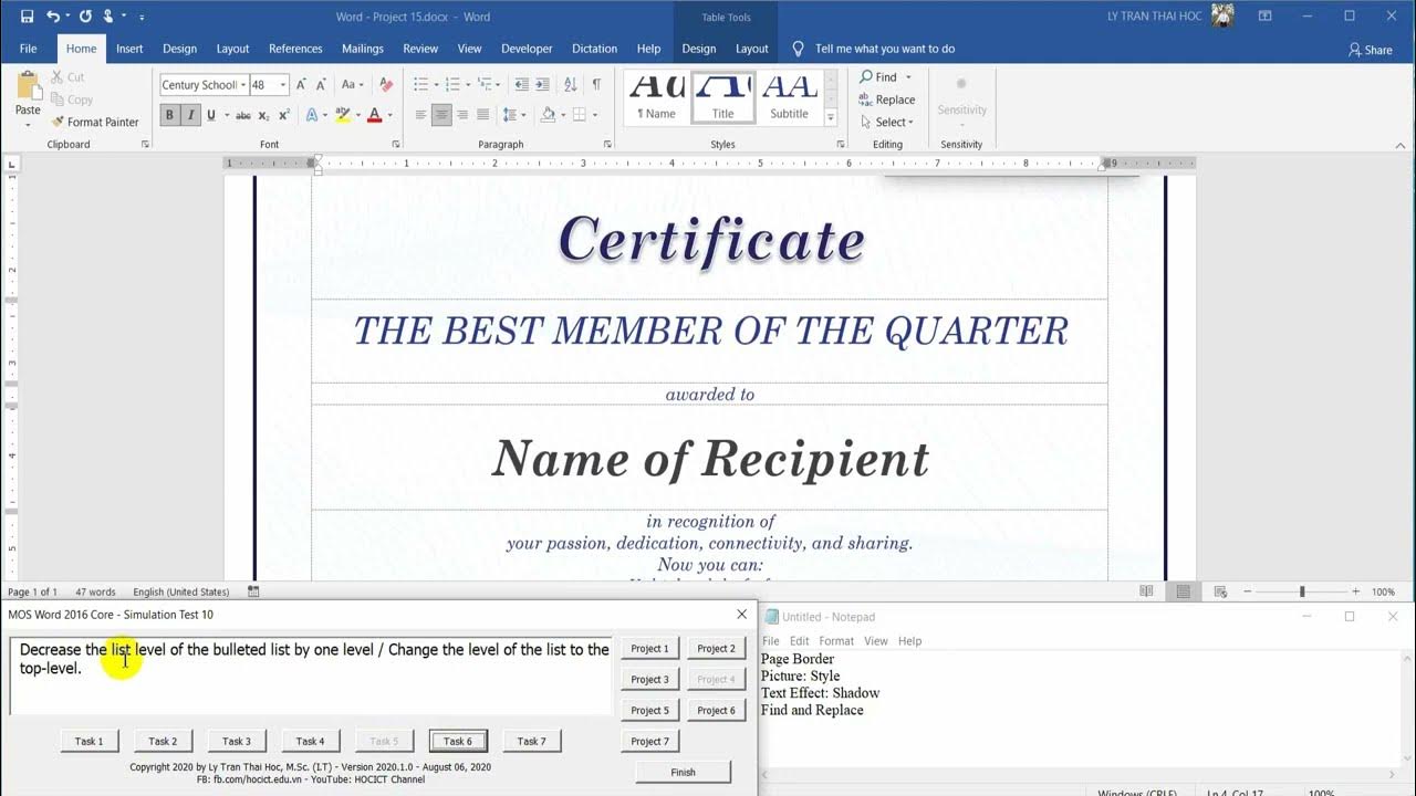 HOCICT's - Simulation Exam No.10 | MOS Word 2016 Core (Exam 77-725 ...