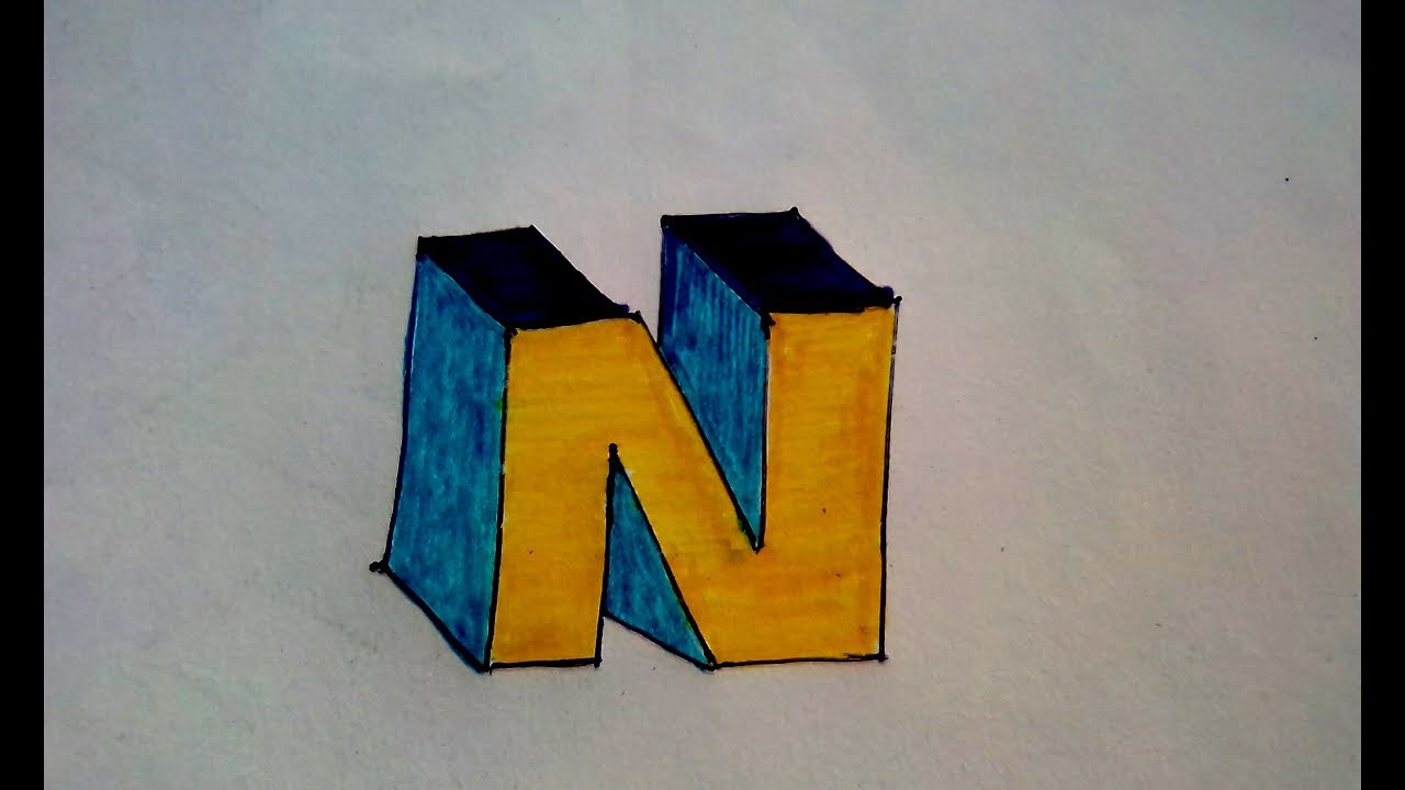 How to draw N in 3D Style - YouTube