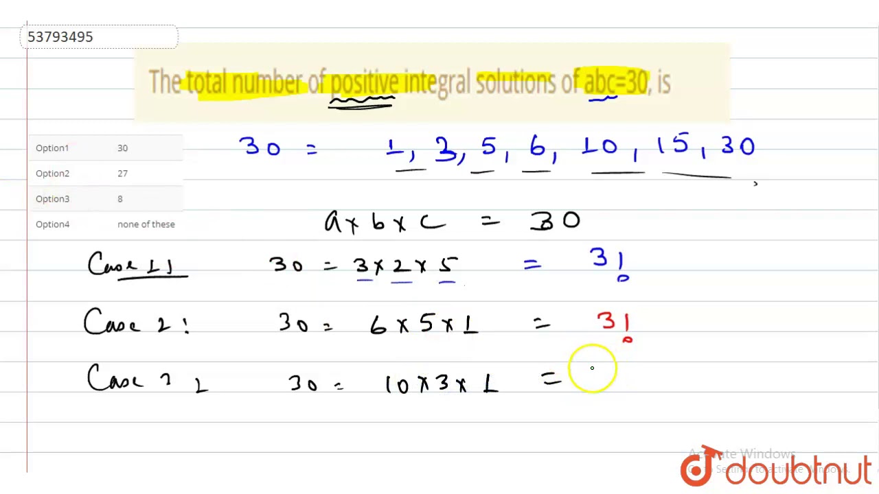 The Total Number Of Positive Integral Solutions Of Abc 30 Is YouTube