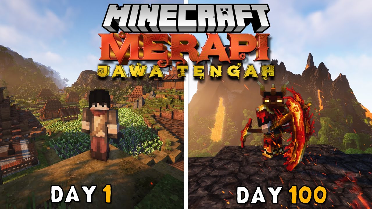 100 Hari di Minecraft Gunung Merapi Jawa Tengah - YouTube