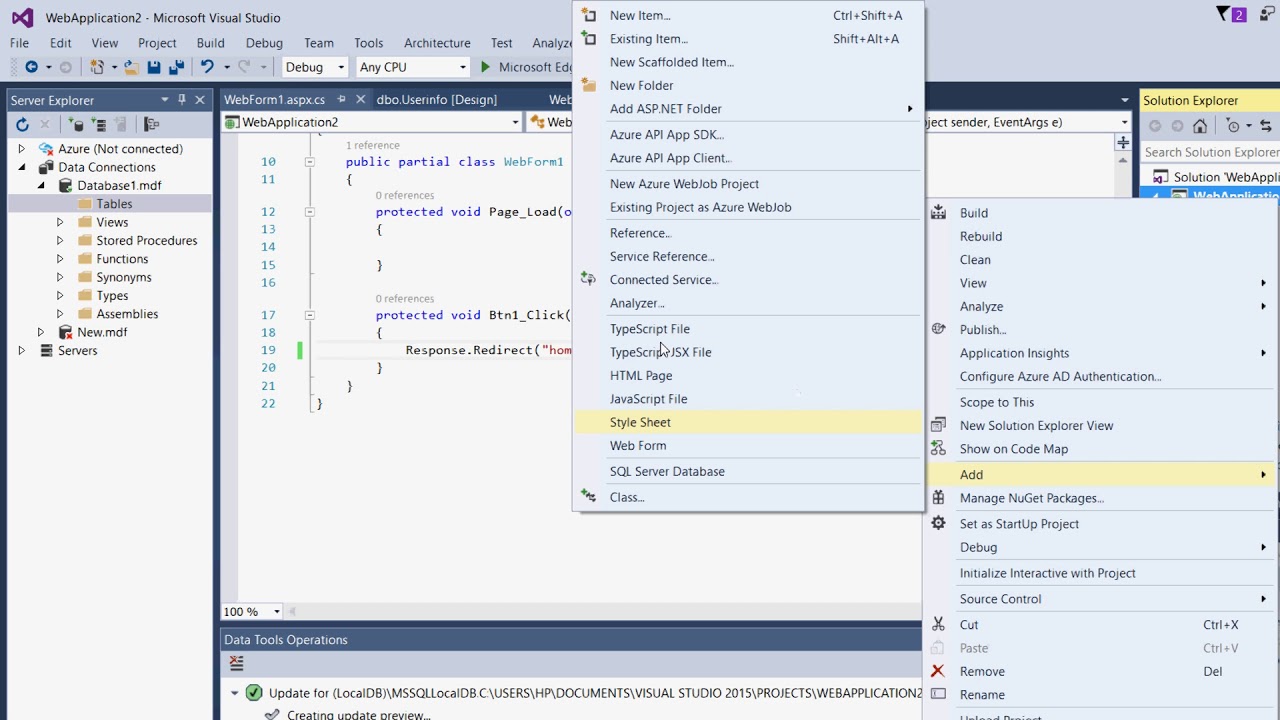 Connection with Database in ASP.NET using Visual Studio 2015 - YouTube