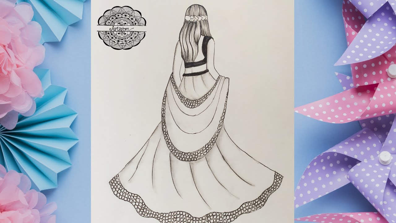 How to draw a Desi Girl with lehenga - Very Easy Pencil Sketch - YouTube