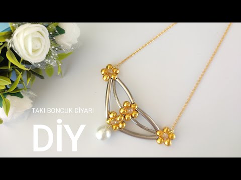 DIY simple beaded necklace with metal and trapezoidal pipe..Yamuk metal borudan basit kolye yapımı.