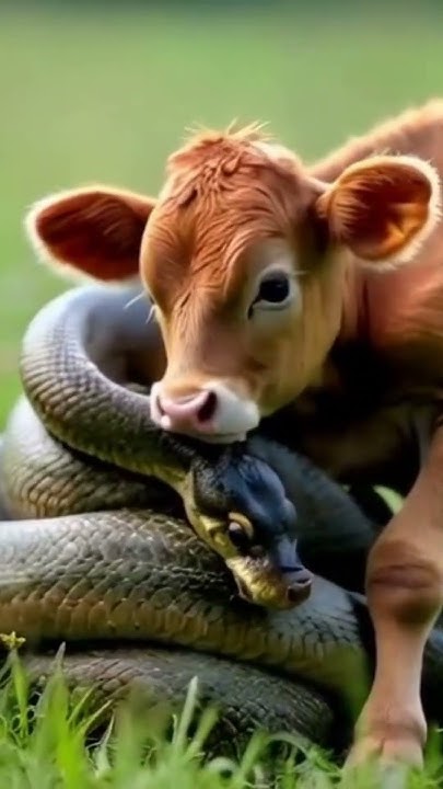 Cow calves trying to escape from the python and crocodile attack # ...