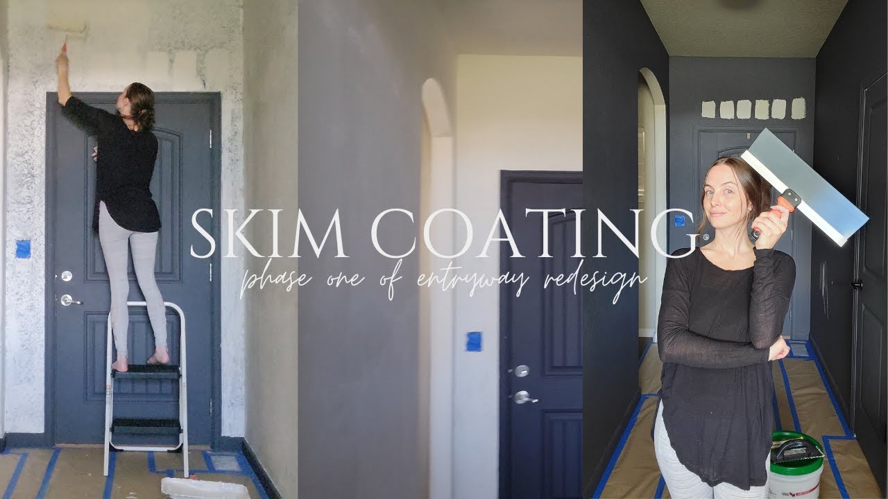 DIY Skim Coating Textured Walls for Entryway Redesign and Making ...