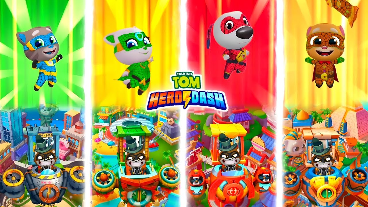 Talking Tom Hero Dash : Spider Web & Colour Suits The All Heroes ...
