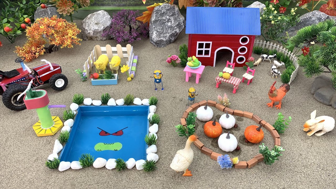 DIY mini Farm Diorama with House for Cows, Pig, Horse - Mini Farm Model ...