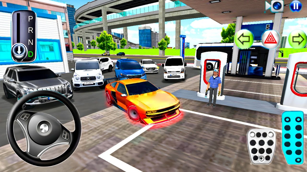 New Hyundai Orange Racing Car Refueling In Fuel Station - 3D Driving ...