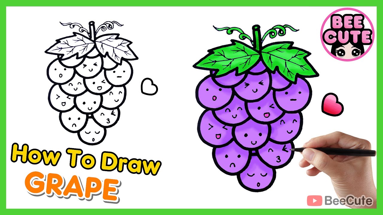 วาดรูปและระบายสีผลไม้ องุ่น สอนวาดรูปผลไม้แบบง่ายๆ สวยๆ น่ารัก Bee Cute Youtube