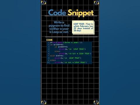 Code Snippet 4 : Leap Year | Computer Science | CBSE | Class 11 12 | if elif else | - YouTube