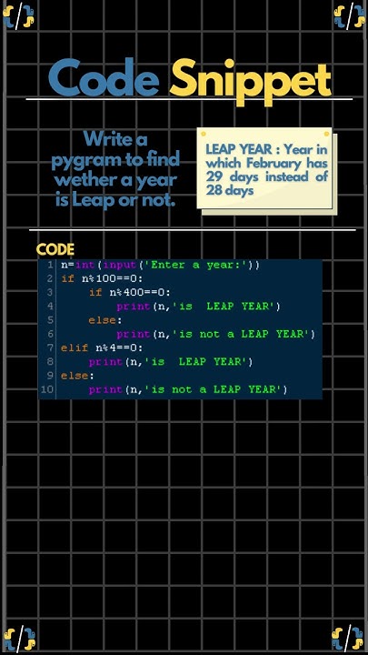 Code Snippet 4 : Leap Year | Computer Science | CBSE | Class 11 12 | if elif else | - YouTube