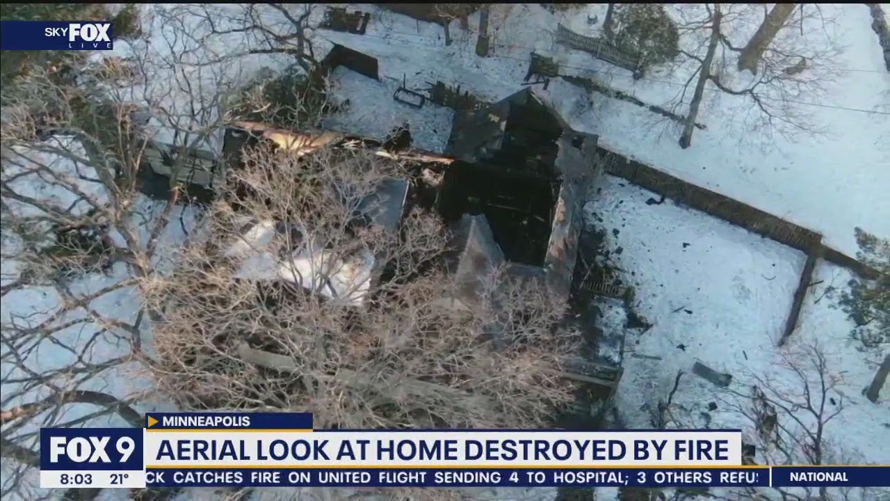Aerial look at Bde Maka Ska home damaged by fire - YouTube