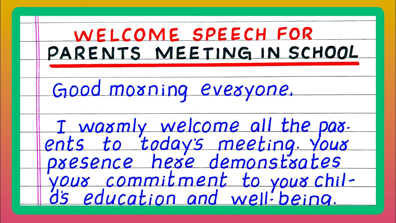 Welcome Speech for Parents Meeting in School | PTA Meeting | Welcome ...