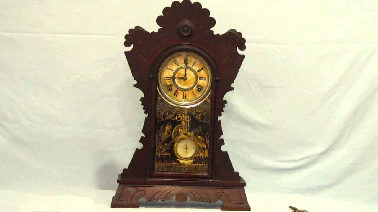 F. Kroeber walnut kitchen clock striking - YouTube