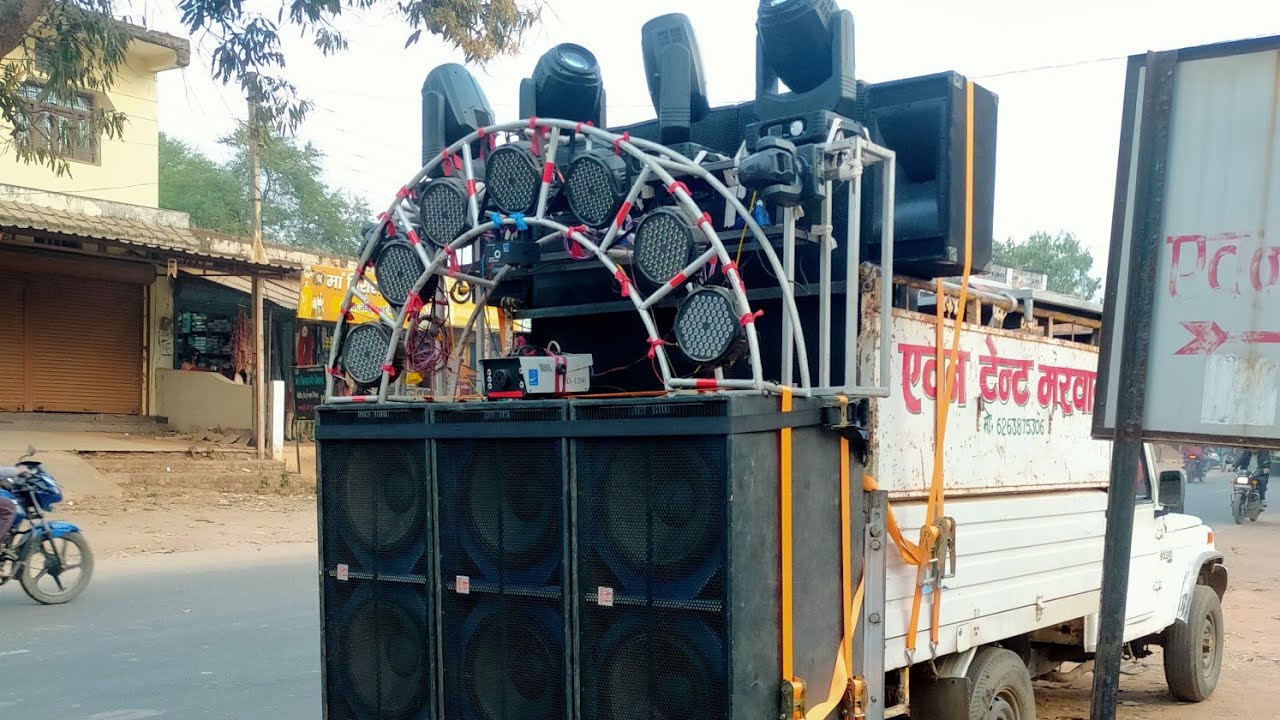 DJ setup loading || 6 bass 3 top with 4 sharpy light|| Avon tent House ...