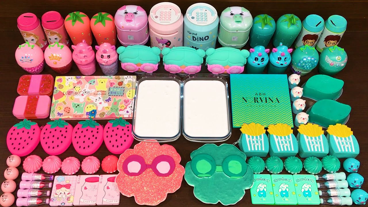 PINK vs MINT! Mixing Random into GLOSSY Slime ! Satisfying Slime Video ...