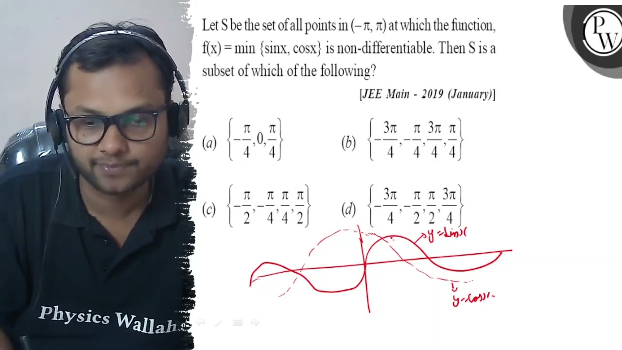 Let \( S \) be the set of all points in \( (-\pi, \pi) \) at which ...