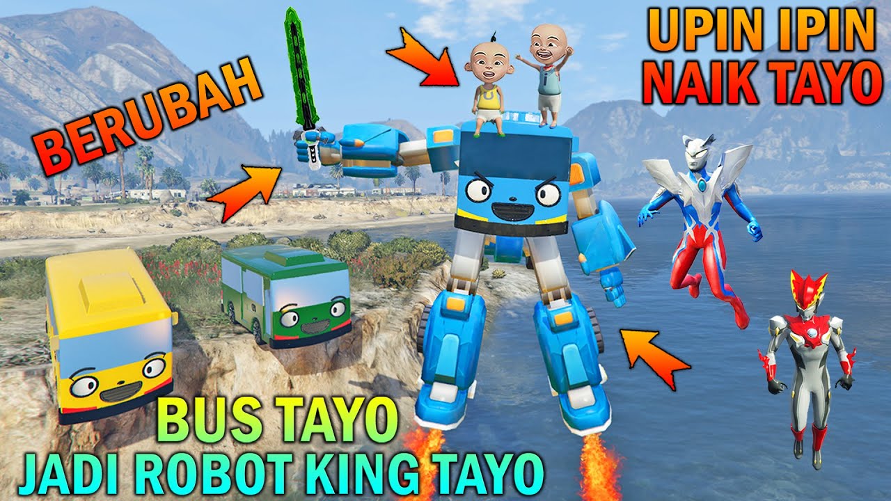 UPIN IPIN NAIK BUS TAYO BERUBAH JADI ROBOT KING TAYO, ULTRAMAN KAGET ...