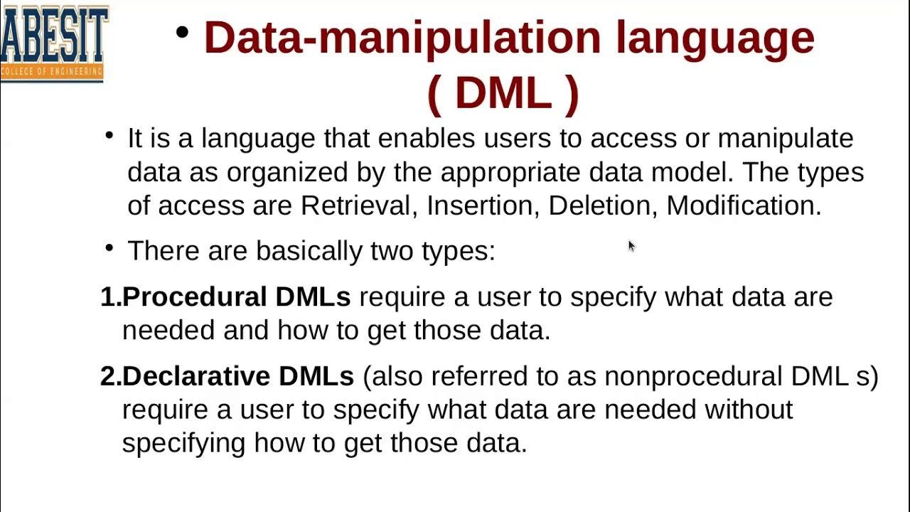 DBMS L3- Schema architecture, Data independence, languages and interfaces - YouTube