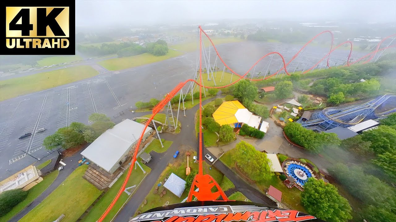 *4K* Intimidator Carowinds Pov (Thunder Striker) Front Seat Rain Ride ...