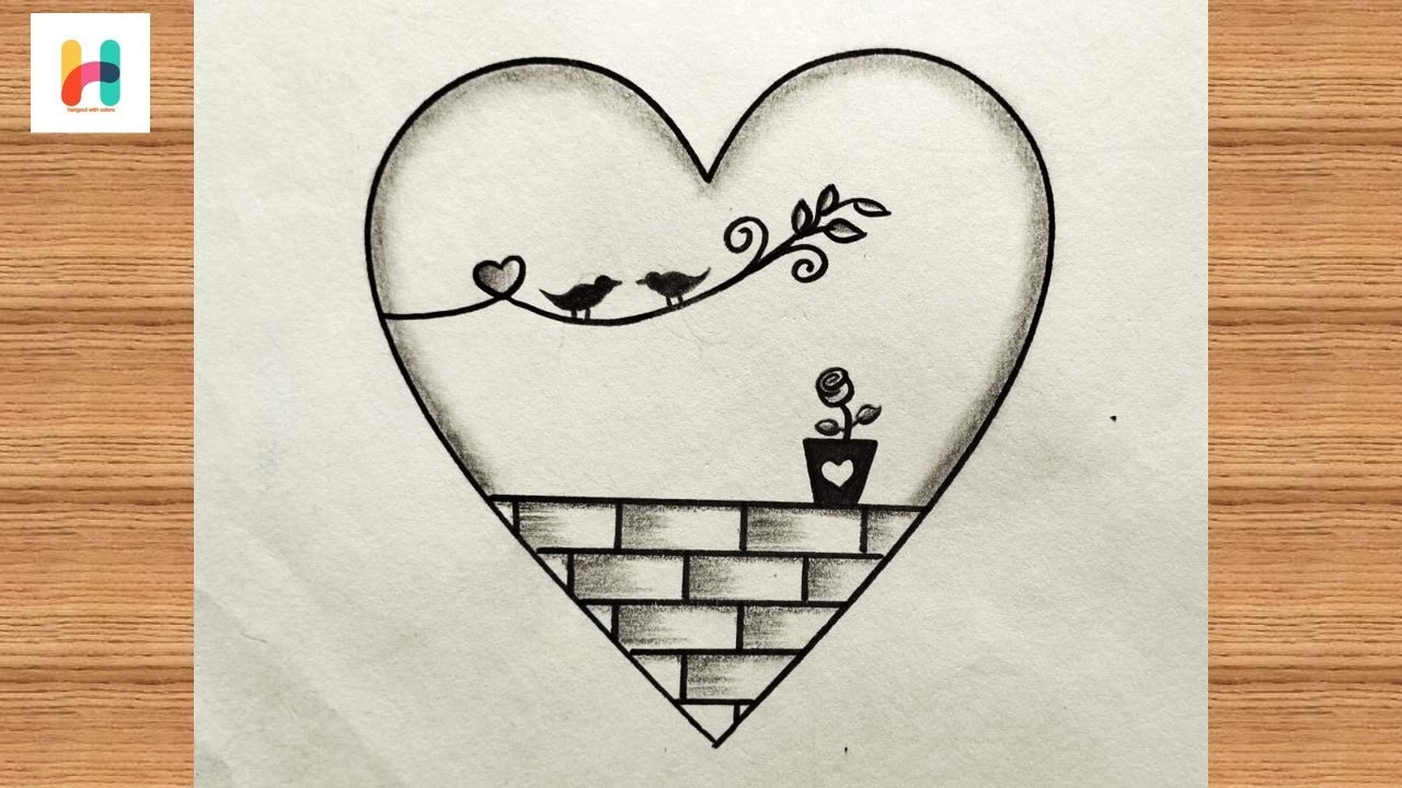 HEART SCENERY DRAWING || HOW TO MAKE THE DRAWING OF HEART || ROSE ...