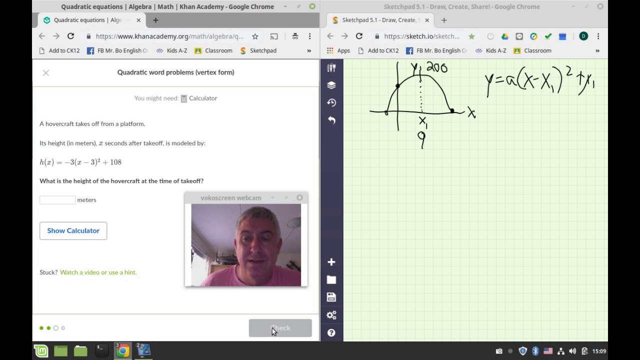 Kan Academy Quadratic word problems vertex form practice walkthrough ...