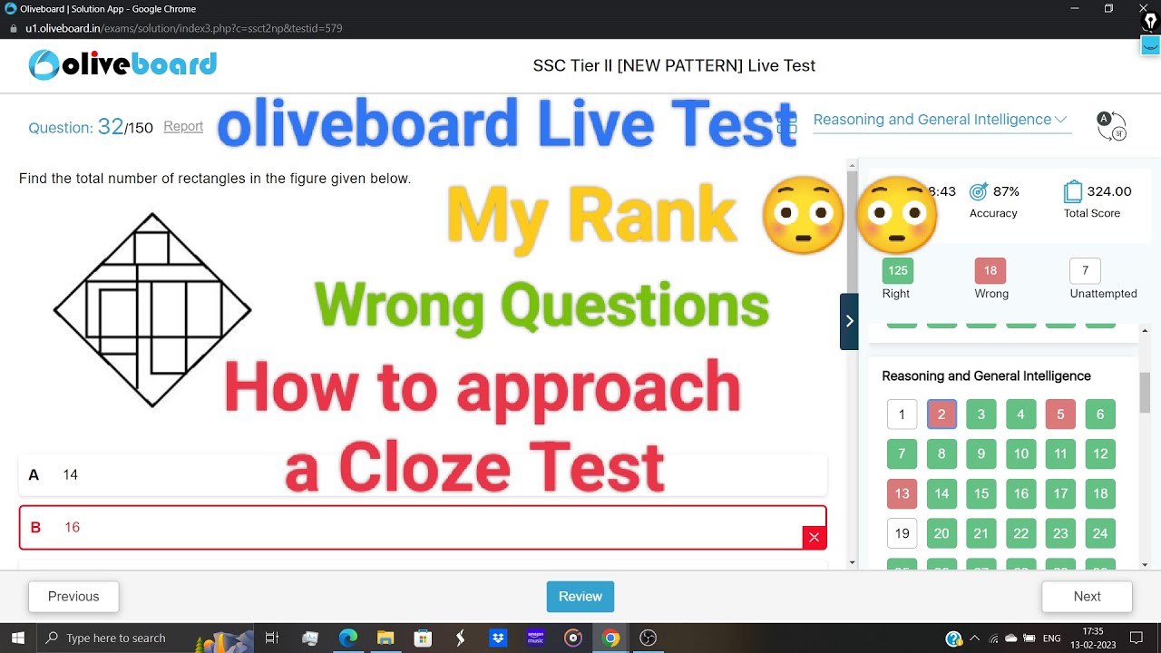 My rank in oliveboard live test and approach of cloze test #ssc #cgl # ...