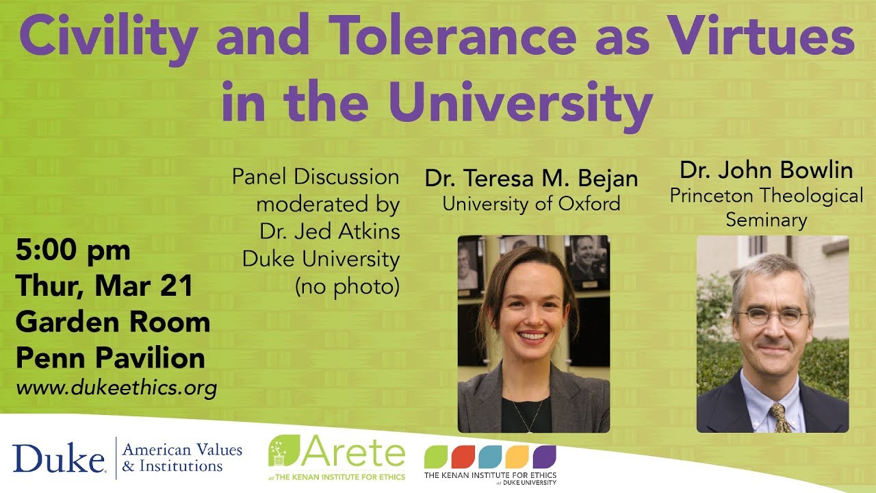 Teresa Bejan and John Bowlin: Civility and Tolerance as Virtues in the ...